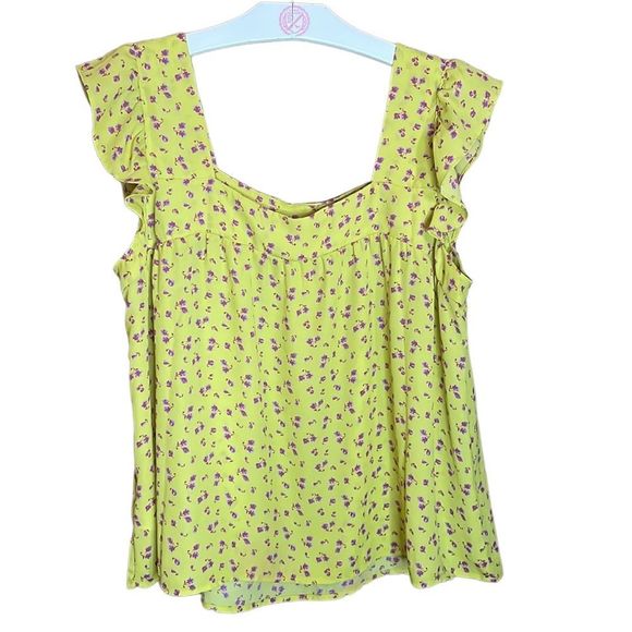 Pleione | Tops | Pleioneyellow Pink Floral Flowy Tuffle Sleeve Blouse ...